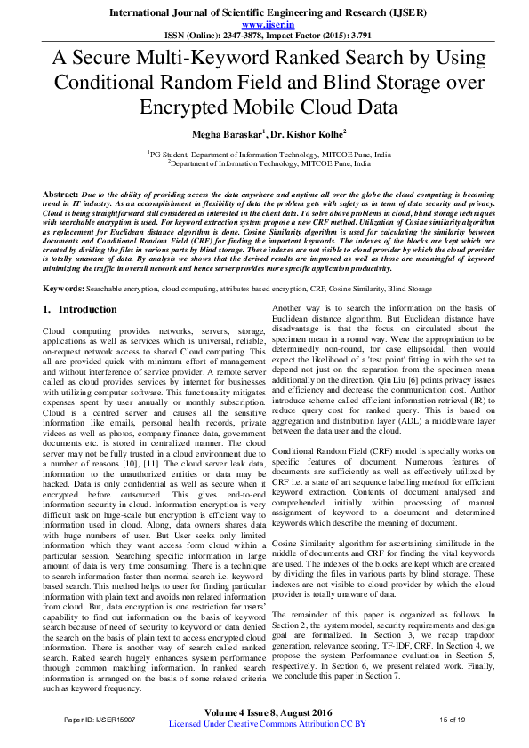 (PDF) A Secure Multi-Keyword Ranked Search by Using Conditional Random Field and Blind Storage ...