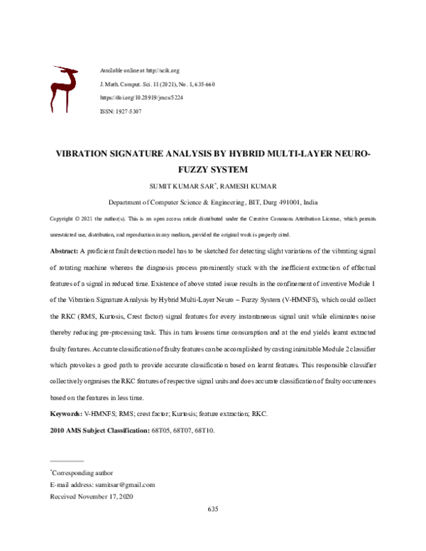 (PDF) Vibration signature analysis by hybrid multi-layer neuro-fuzzy system