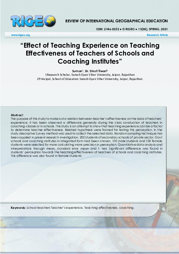 (PDF) “Effect of Teaching Experience on Teaching Effectiveness of ...