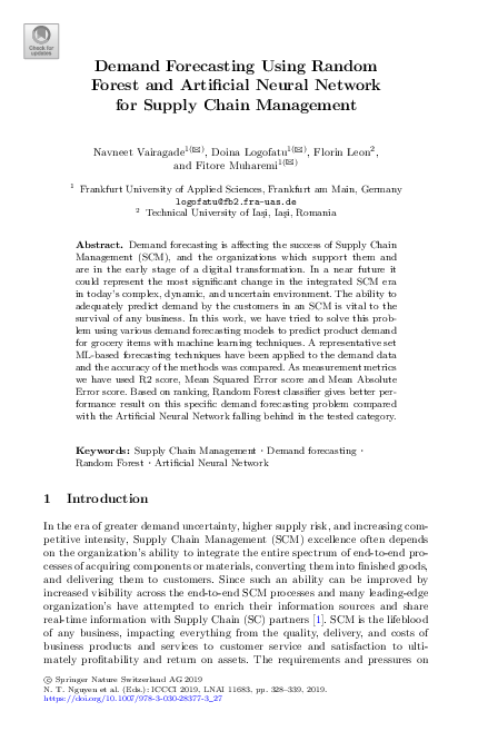 Pdf Demand Forecasting Using Random Forest And Artificial Neural