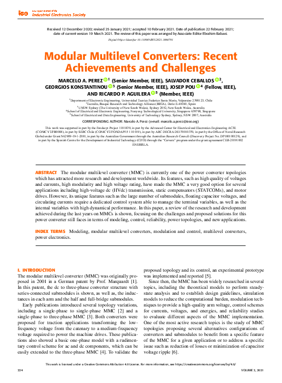 (PDF) Modular Multilevel Converters: Recent Achievements and Challenges