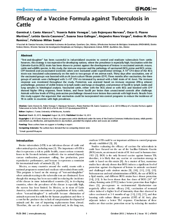 (PDF) Efficacy of a Vaccine Formula against Tuberculosis in Cattle ...