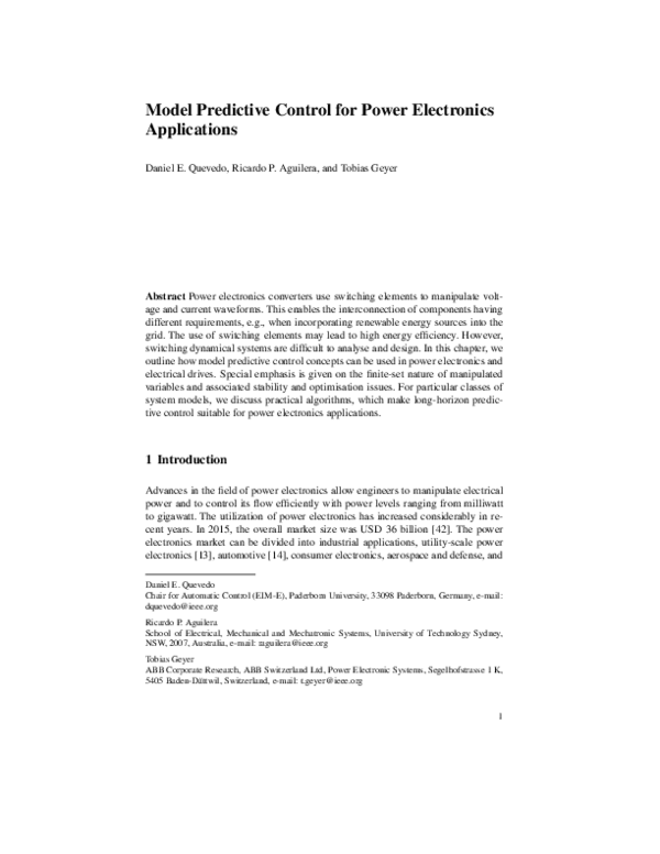 Pdf Model Predictive Control For Power Electronics Applications
