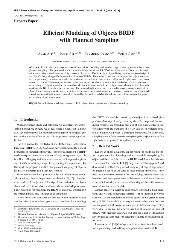 Pdf Efficient Modeling Of Objects Brdf With Planned Sampling