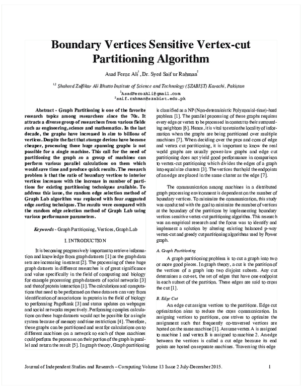 Pdf Boundary Vertices Sensitive Vertex Cut Partitioning Algorithm 0249