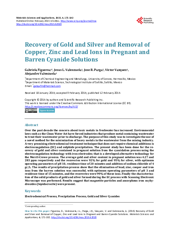 (PDF) Recovery of Gold and Silver and Removal of Copper, Zinc and Lead ...