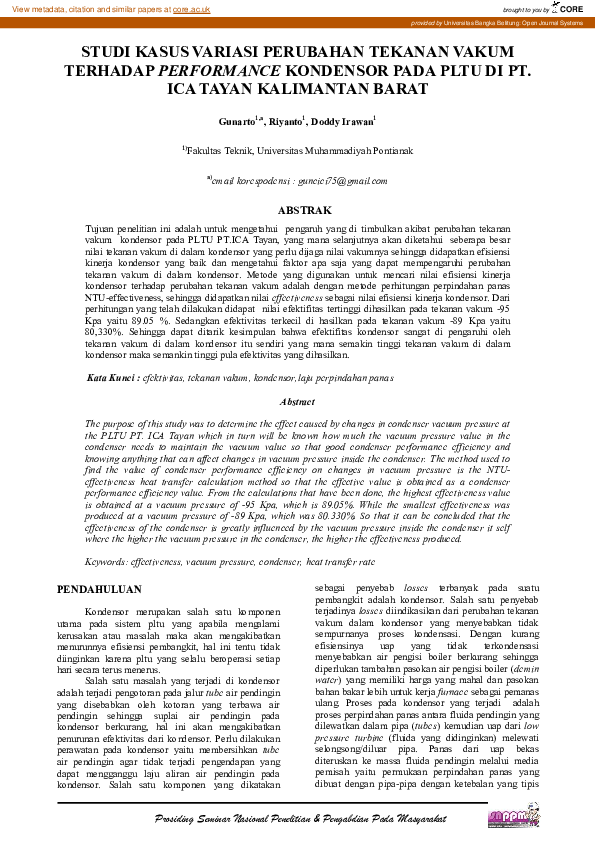(PDF) Studi Kasus Variasi Perubahan Tekanan Vakum Terhadap Performance ...
