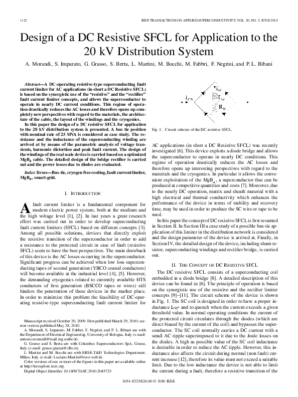 (PDF) Design of a DC Resistive SFCL for Application to the 20 kV ...