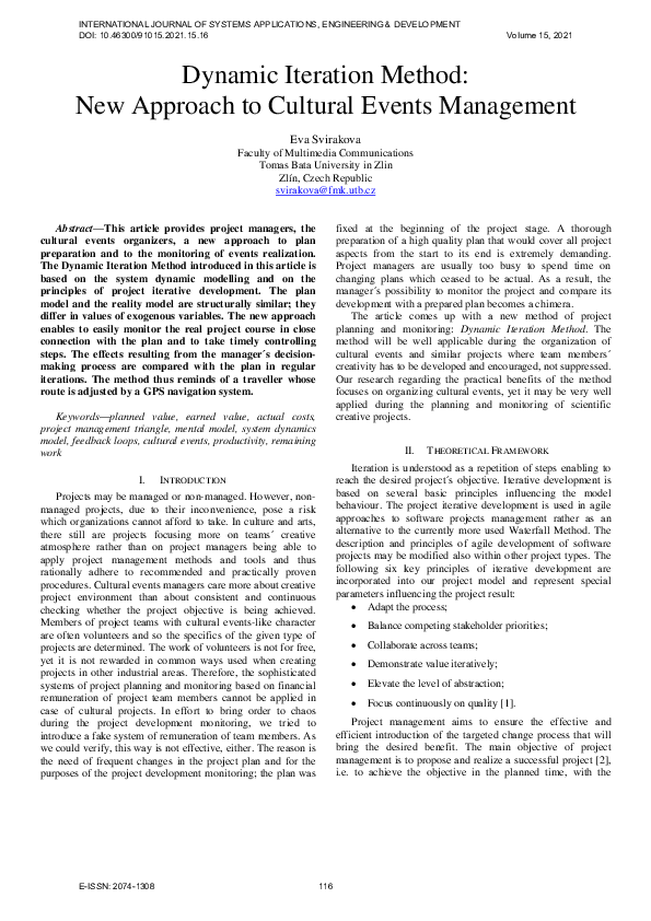 (PDF) Dynamic Iteration Method: New Approach to Cultural Events Management