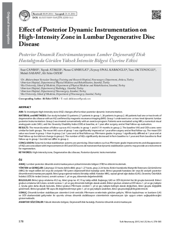 (PDF) High-Intensity Zone in Lumbar Degenerative Disc Disease