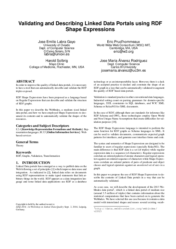 (PDF) Validating and describing linked data portals using RDF Shape ...