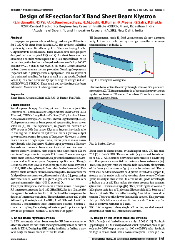(PDF) Design of RF section for X Band Sheet Beam Klystron