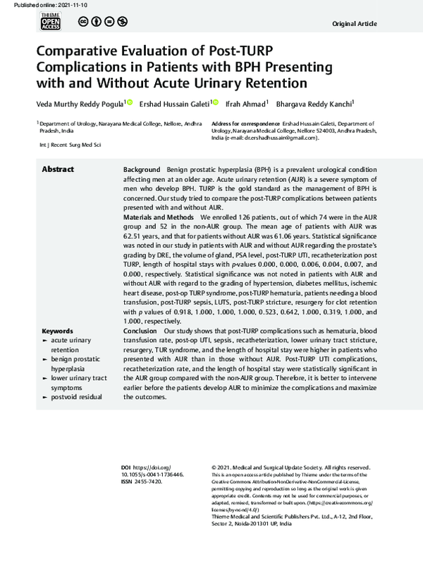 (PDF) Comparative Evaluation of Post-TURP Complications in Patients ...