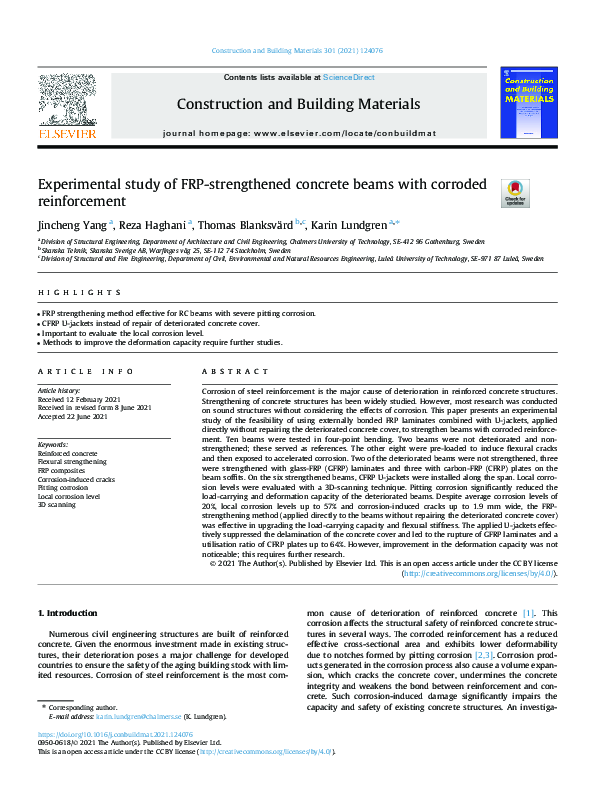 (PDF) Experimental study of FRP-strengthened concrete beams with corroded reinforcement