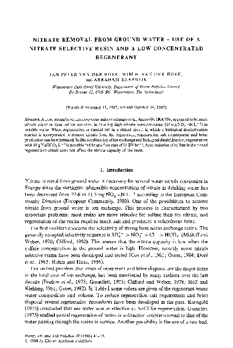 (PDF) Nitrate removal from ground water ? use of a nitrate selective ...