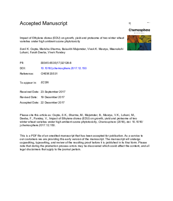 (PDF) Impact of Ethylene diurea (EDU) on growth, yield and proteome of ...