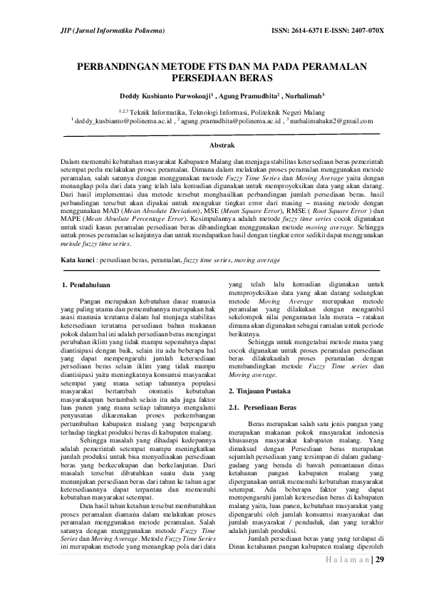 (PDF) Perbandingan Metode FTS Dan Ma Pada Peramalan Persediaan Beras