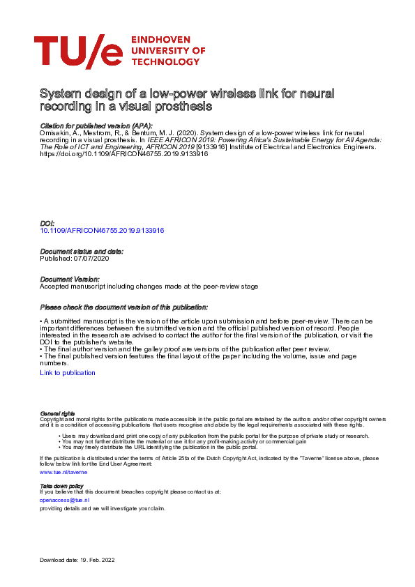 (PDF) System Design of a Low-power Wireless Link for Neural Recording ...
