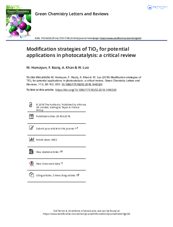 (PDF) Modification strategies of TiO2 for potential applications in ...