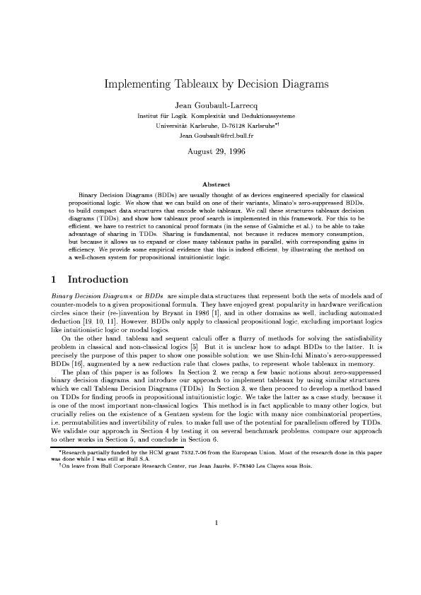 (PDF) Implementing tableaux by decision diagrams