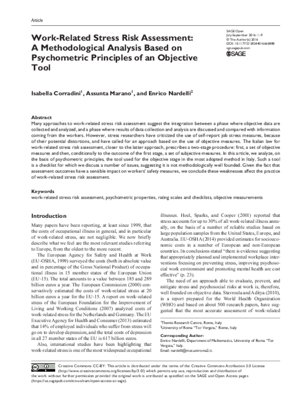 (PDF) Work-Related Stress Risk Assessment