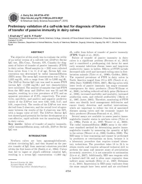 (PDF) Preliminary validation of a calf-side test for diagnosis of ...