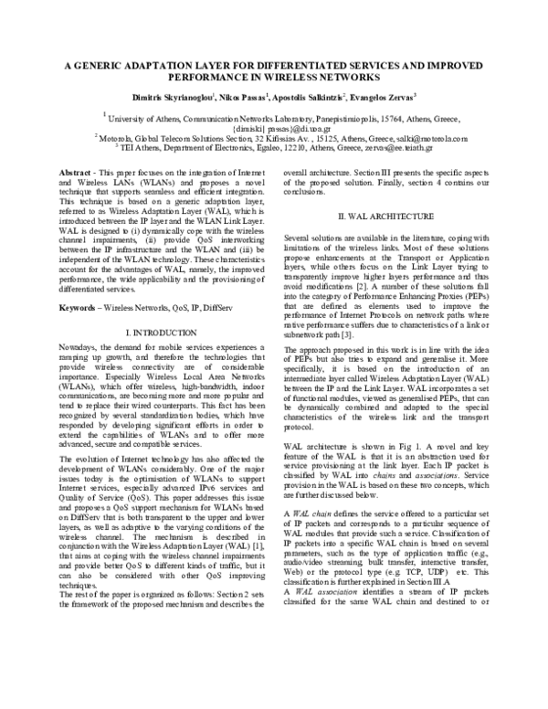 (PDF) A generic adaptation layer for differentiated services and improved performance in ...