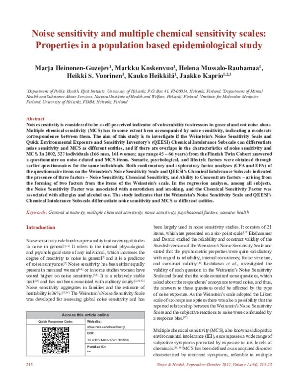(PDF) Noise sensitivity and multiple chemical sensitivity scales ...