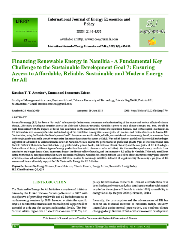 (PDF) Financing Renewable Energy in Namibia - a Fundamental Key ...