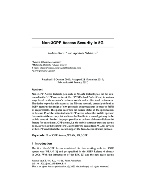 (PDF) Non-3GPP Access Security in 5G