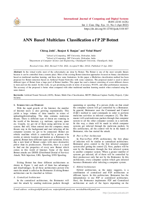 (PDF) ANN based Multi-Class classification of P2P Botnet