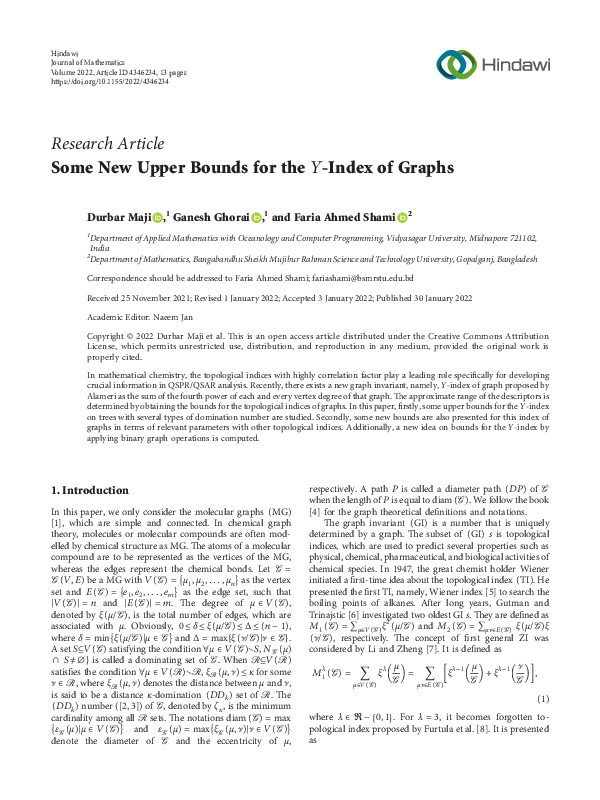 (PDF) Some New Upper Bounds for the Y -Index of Graphs