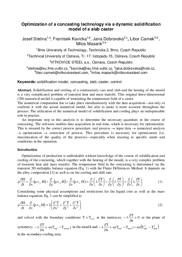 (PDF) Optimization of a Concasting Technology via a Dynamic ...