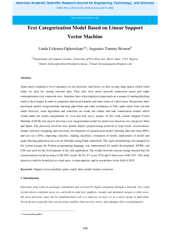 (PDF) Text Categorization Model Based on Linear Support Vector Machine