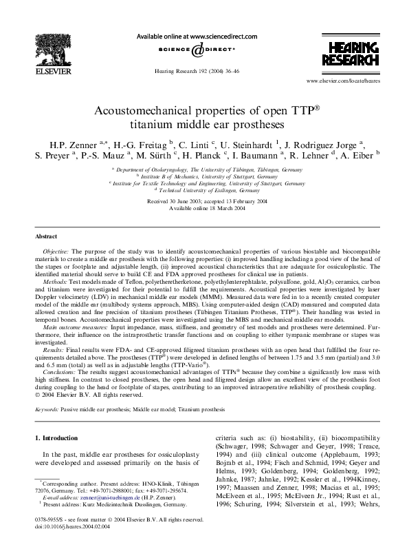 (PDF) Acoustomechanical properties of open TTP® titanium middle ear ...