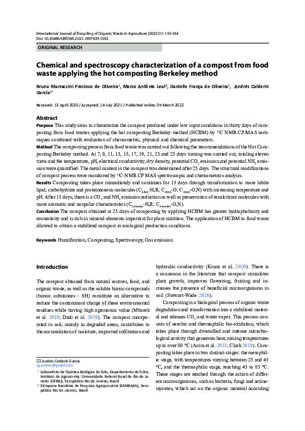 (PDF) Chemical and spectroscopy characterization of a compost from food ...
