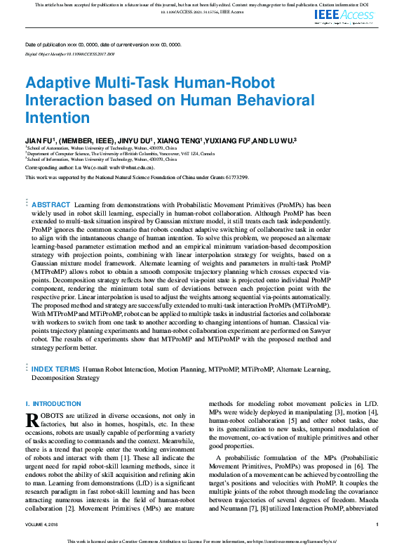 (PDF) Adaptive Multi-Task Human-Robot Interaction based on Human ...