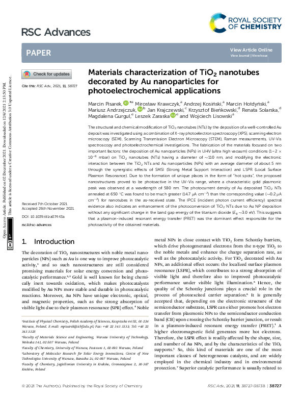 (PDF) Materials characterization of TiO2 nanotubes decorated by Au ...