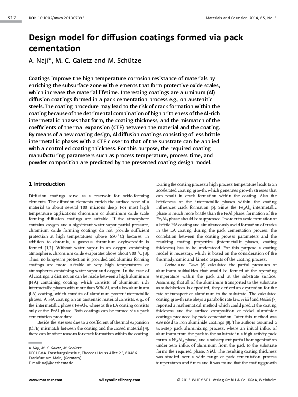 (PDF) Design model for diffusion coatings formed via pack cementation