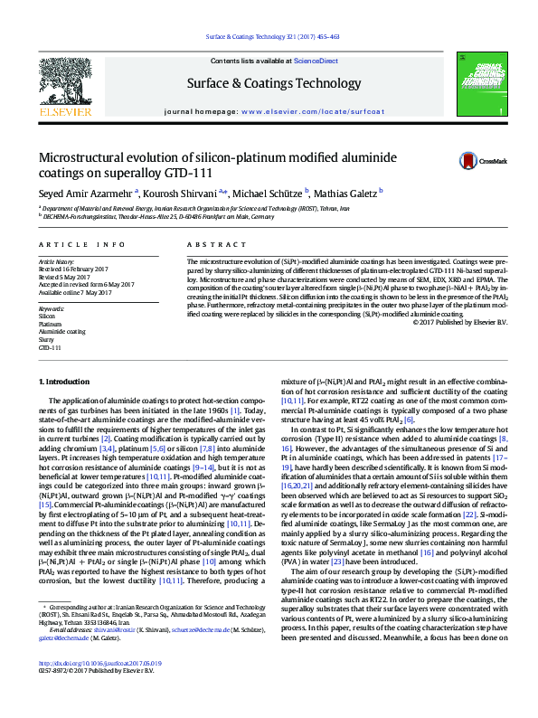 (PDF) Microstructural evolution of silicon-platinum modified aluminide ...