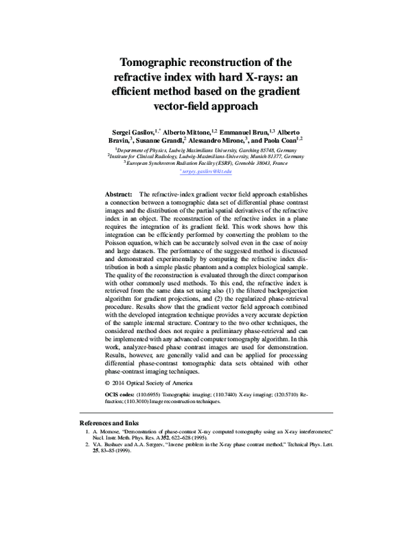 (PDF) Tomographic reconstruction of the refractive index with hard X-rays: an efficient method ...