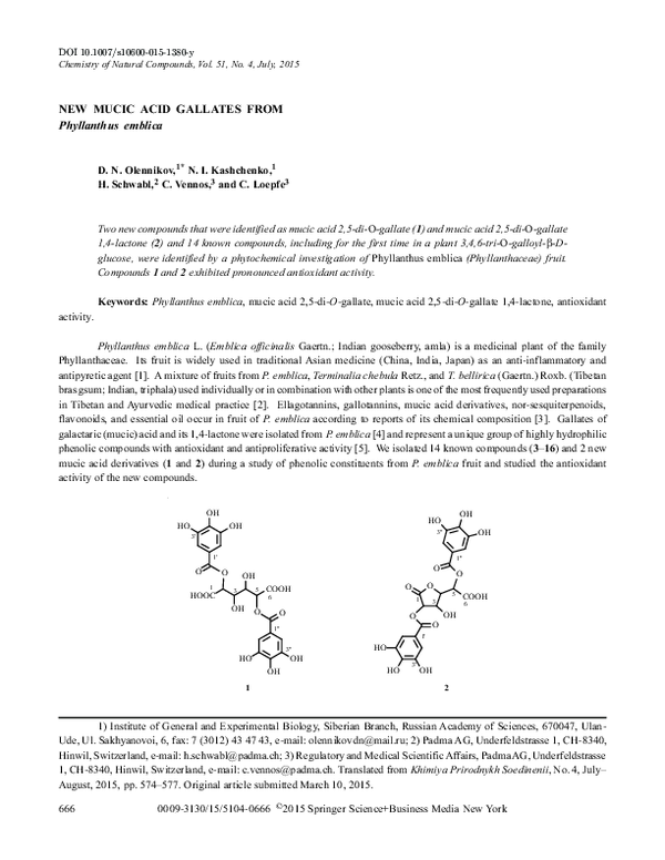 (PDF) New Mucic Acid Gallates from Phyllanthus emblica