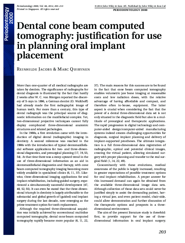 (PDF) Dental cone beam computed tomography: justification for use in planning oral implant placement