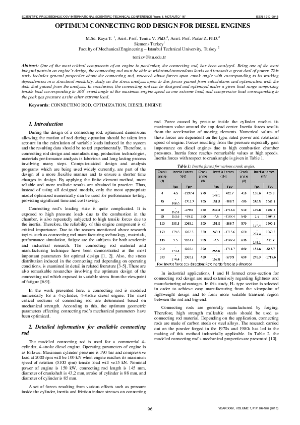 (PDF) Optimum Connecting Rod Design for Diesel Engines