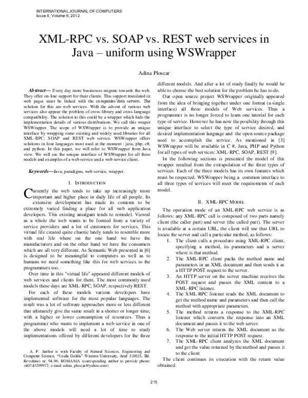 (PDF) XML-RPC vs . SOAP vs . REST web services in Java – uniform using WSWrapper