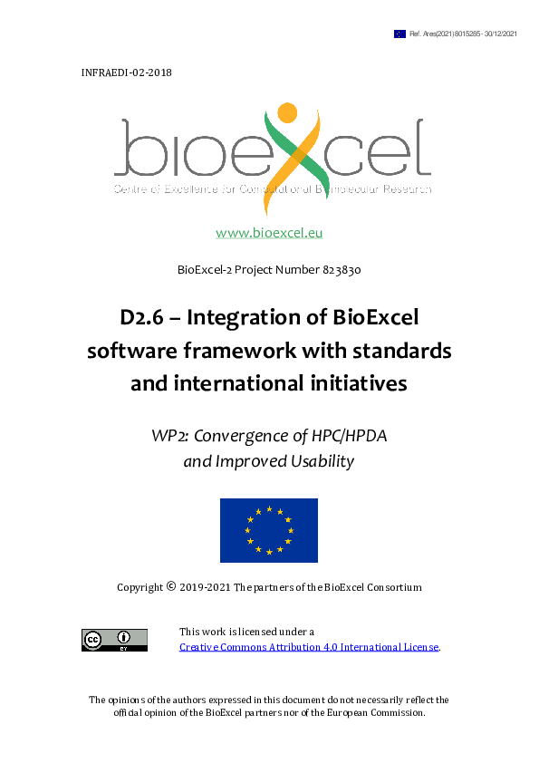 (PDF) BioExcel Deliverable 2.6 – Integration of BioExcel software framework with standards and ...