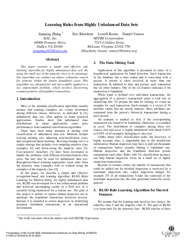 (PDF) Learning Rules from Highly Unbalanced Data Sets