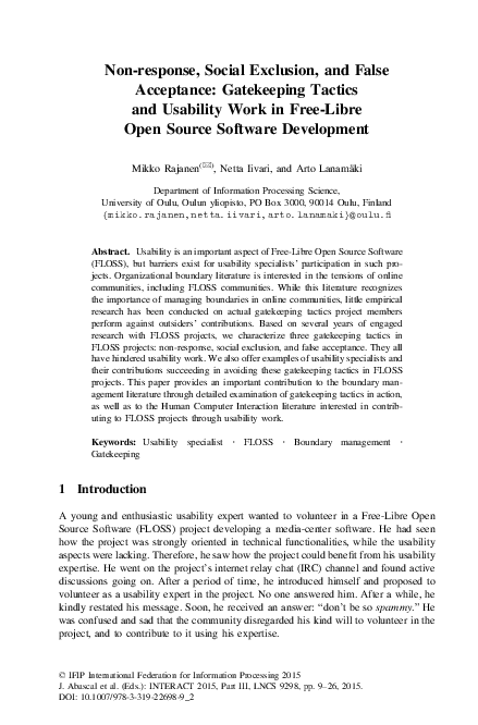 (PDF) Non-response, Social Exclusion, and False Acceptance: Gatekeeping Tactics and Usability ...