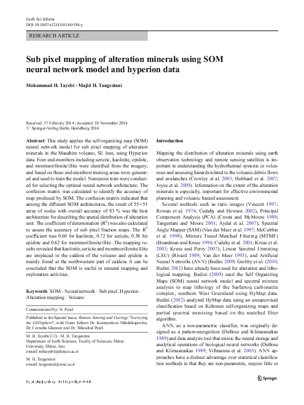 (PDF) Sub pixel mapping of alteration minerals using SOM neural network model and hyperion data