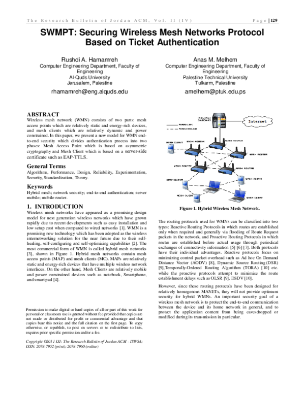 (PDF) SWMPT: Securing Wireless Mesh Networks Protocol Based on Ticket Authentication